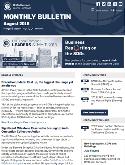 UN Global Compact Bulletin (August 2018)